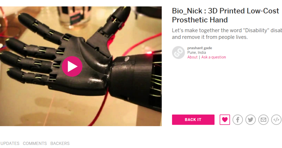 BioNick : 3D Printed Low-Cost Prosthetic Hand | Indiegogo
