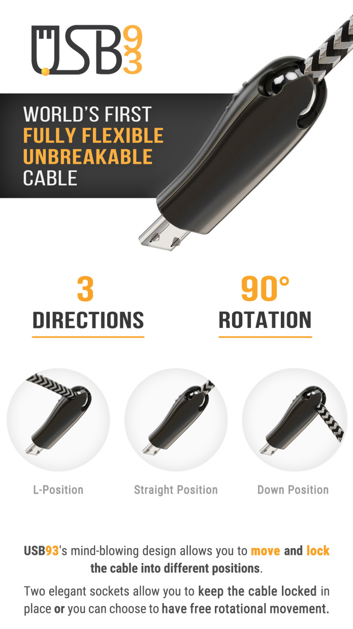 USB93 - Unbreakable cable with rotatable connector | Indiegogo