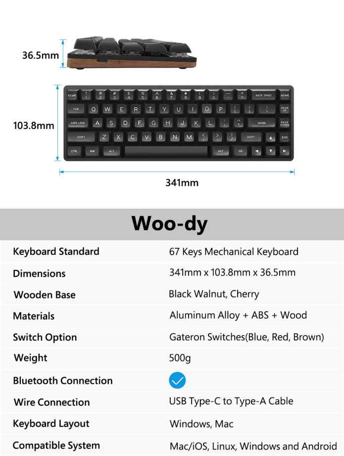 Woo-dy, A 67-Key Wooden Mechanical Keyboard | Indiegogo